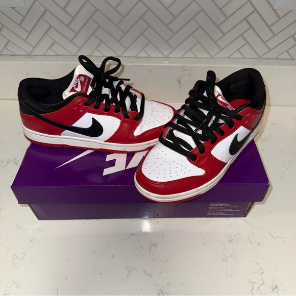 Nike | Shoes | Nike Sb Dunks Red And White Low Sneakers Size Womens 7 ...